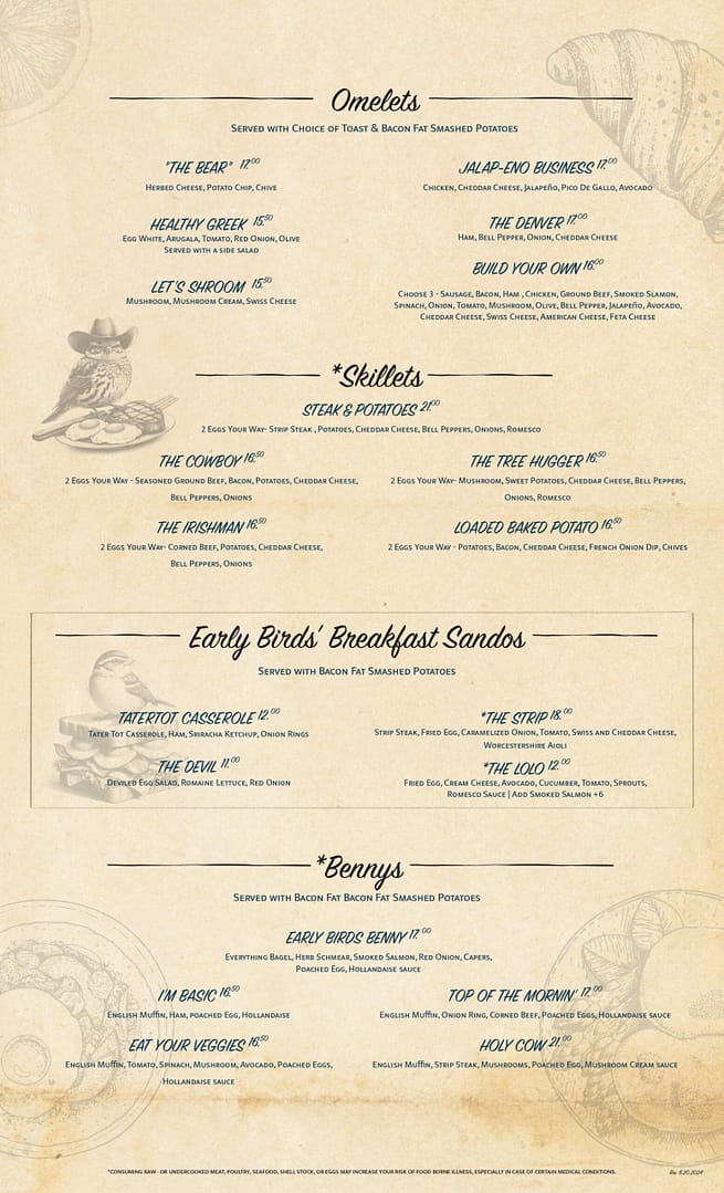 Menu - Early Birds - A Breakfast Spot